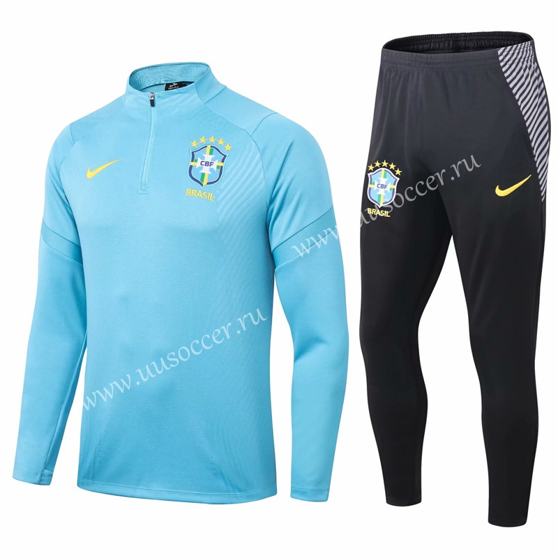 2020-2021 Brazil Blue Thailand Soccer Tracksuit Uniform-411-Brazil ...