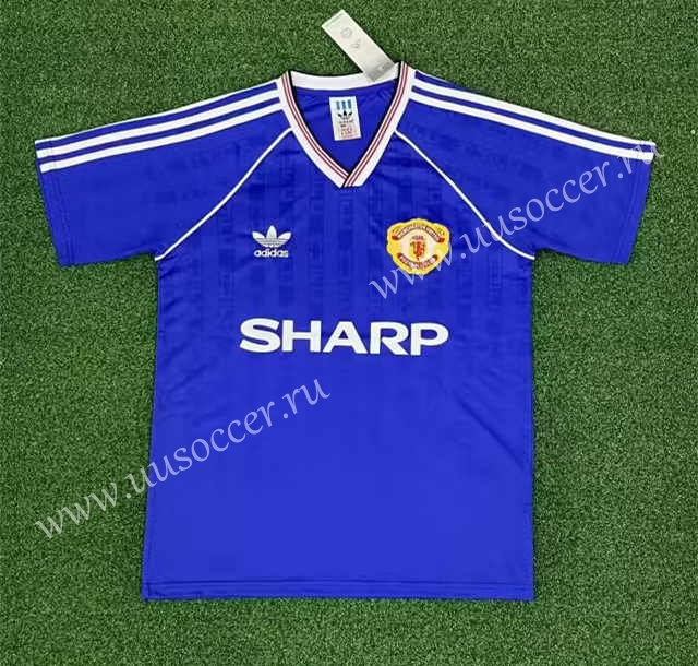 1988-90 Retro Version Manchester United Away Blue Thailand Soccer ...