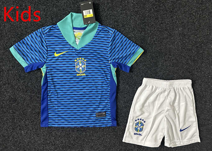 2024-2025 Brazil Away Blue Kid/Youth Soccer Uniform-GB-Brazil| topjersey