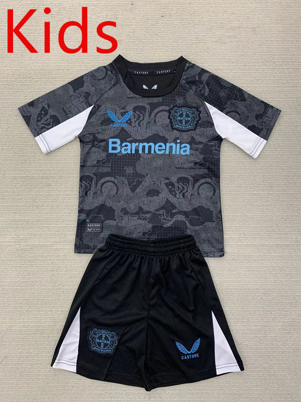 2024-2025 Bayer Leverkusen 2nd Away Black&Gray Kid/Youth Soccer Uniform ...