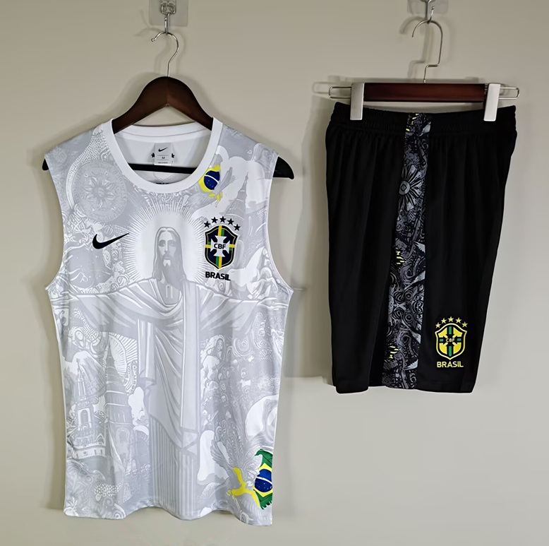 25-26 Brazil White Thailand Training Soccer Vest Uniform-418-Brazil ...