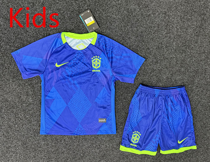25-26 Brazil Away Blue Kids/Youth Soccer Uniform-GB-Brazil| topjersey